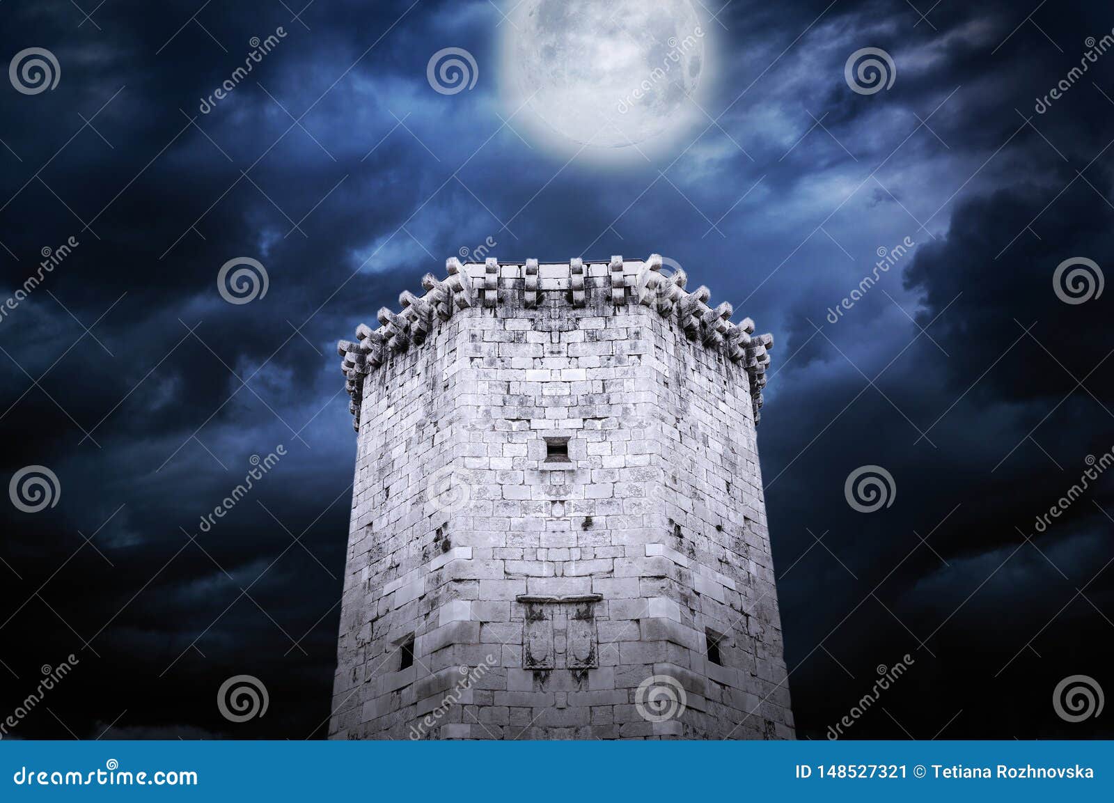Tower of Castle at Night in the Moonlight. Stock Image - Image of ...