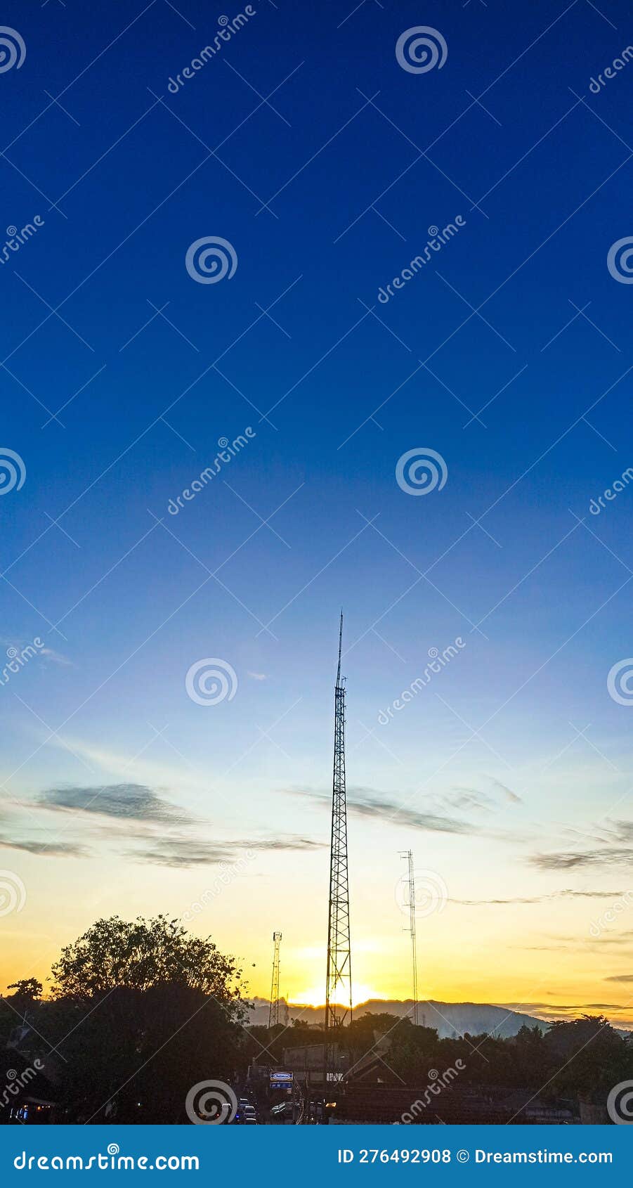 Tower with Sunset Background with Blue Sky Stock Photo - Image of ...
