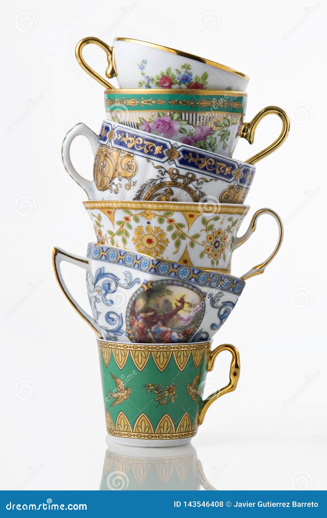 Tower of Tea Cups on White Background Stock Photo - Image of drink ...