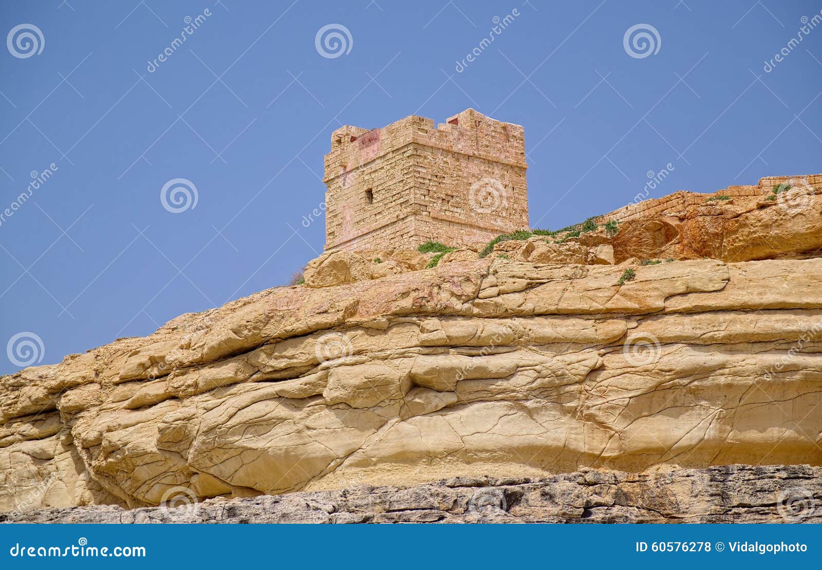 Tower on Top of Coast Rock of Malta Stock Photo - Image of sunny, tower ...