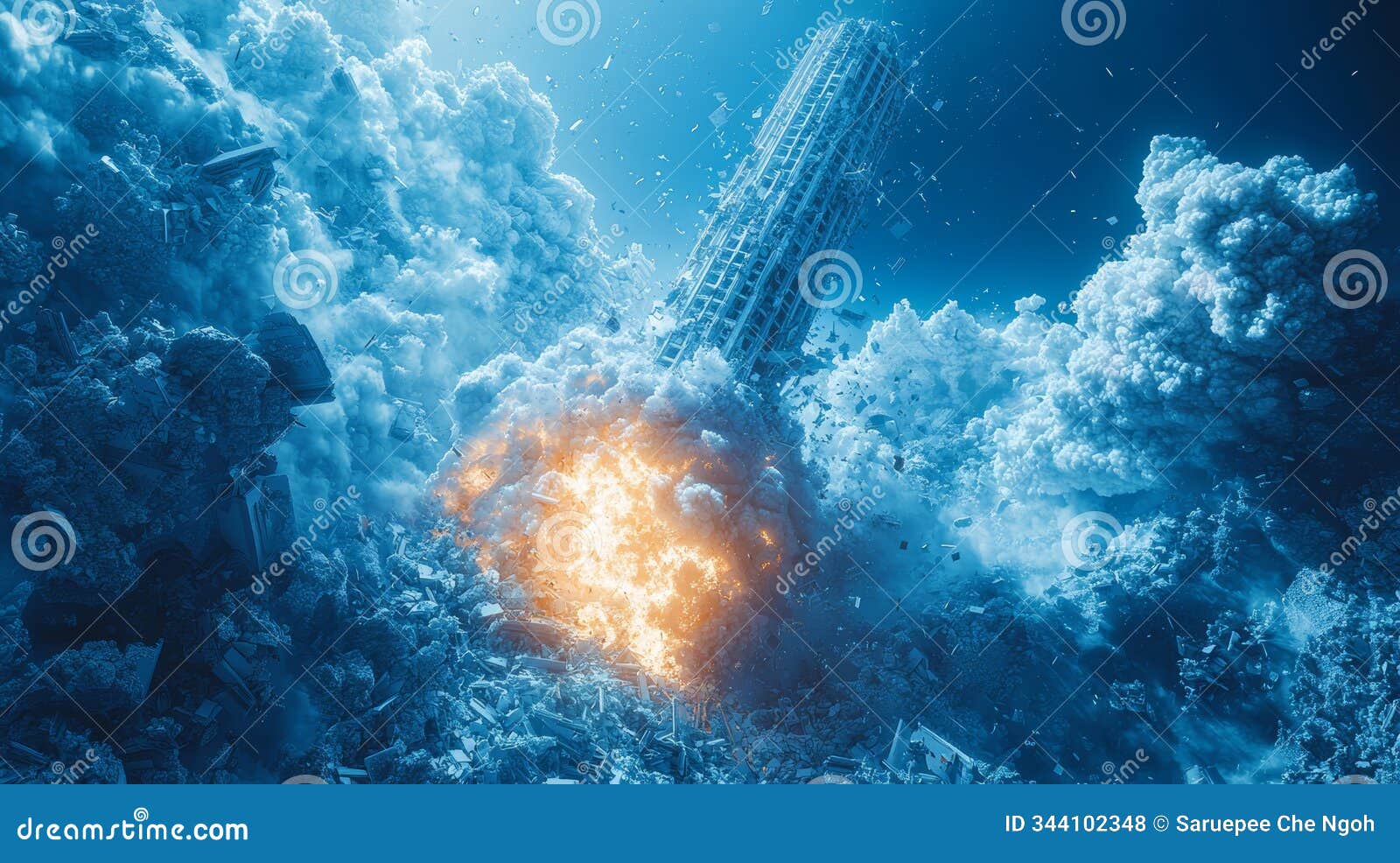Tower Toppling Down In Explosive Visual Scene Stock Photography ...