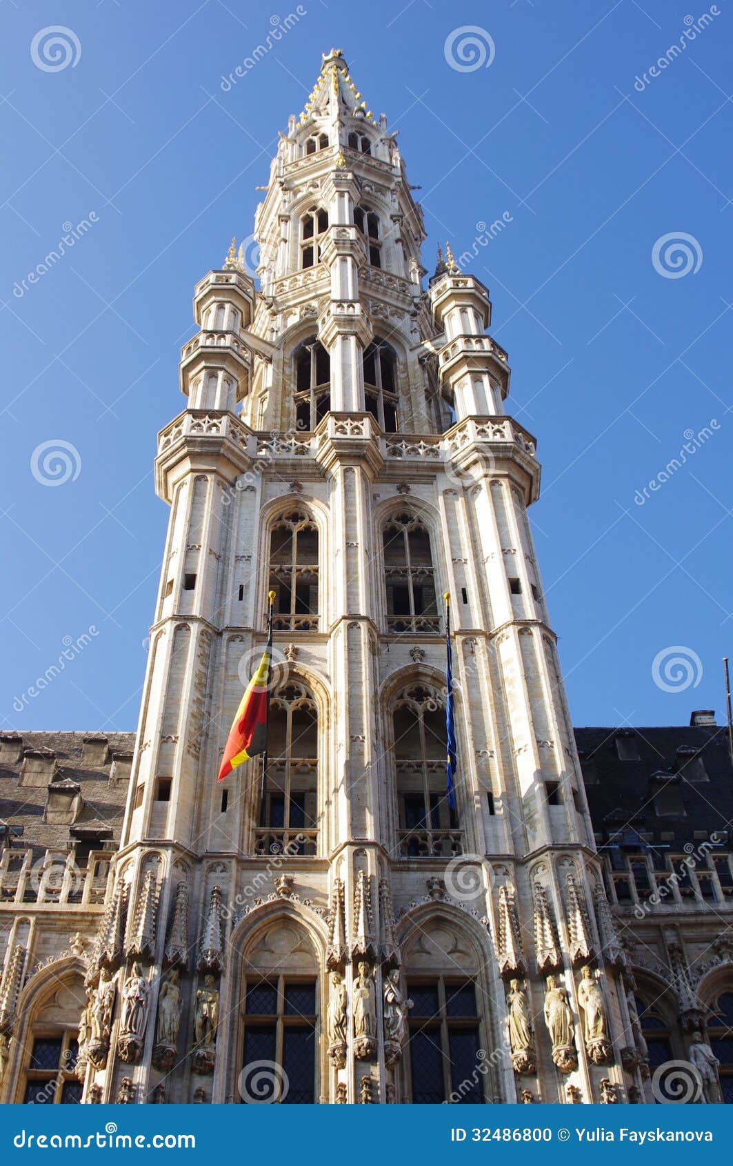 The Tower of the Town Hall of Brussels Stock Photo - Image of touristic ...