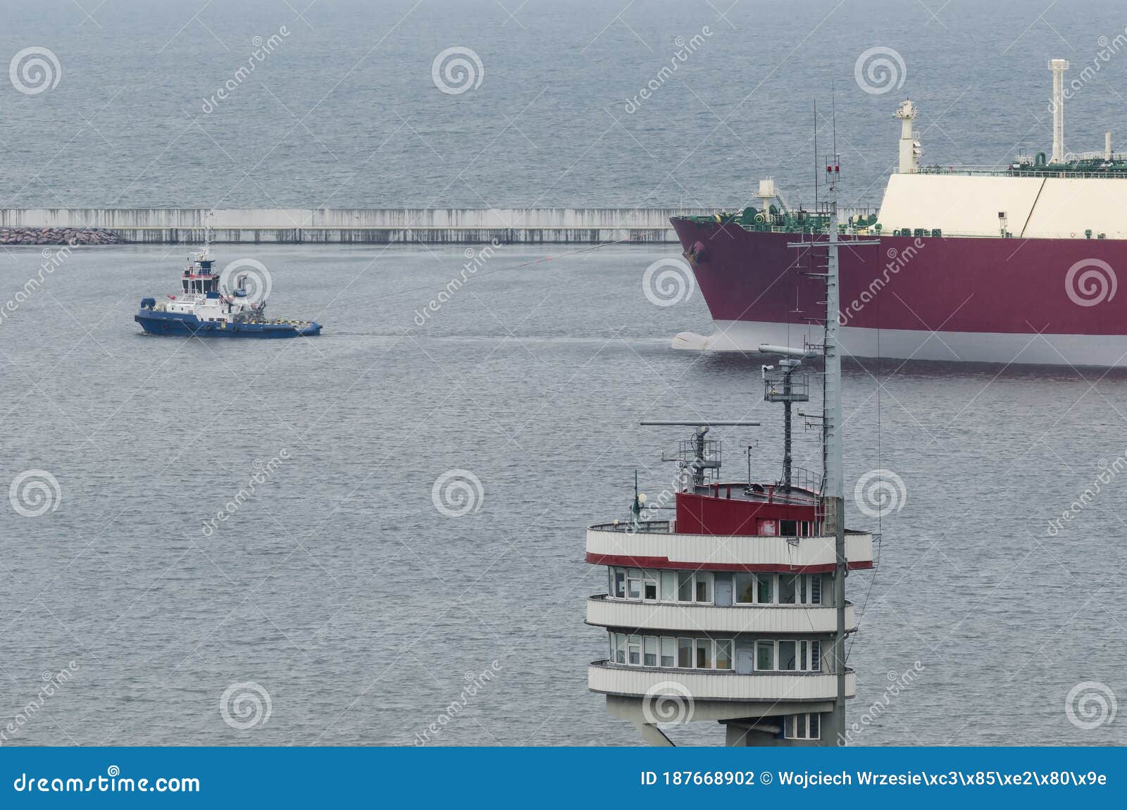 SHIP TRAFFIC CONTROL TOWER and TANKER Stock Photo - Image of basinn ...