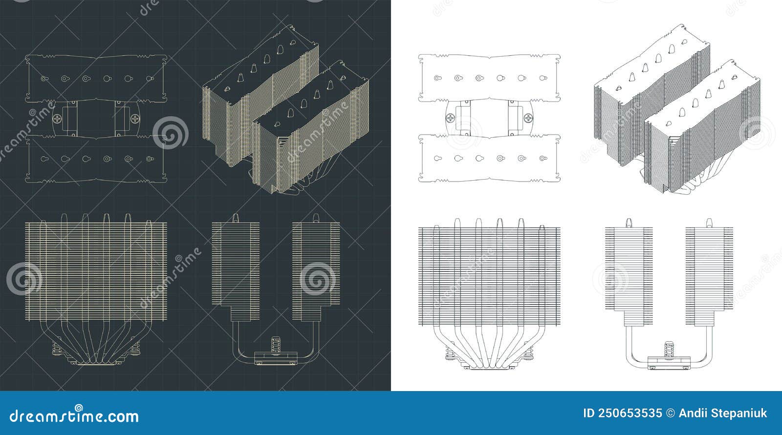 Tower Type CPU Cooler Blueprints Stock Vector - Illustration of ...