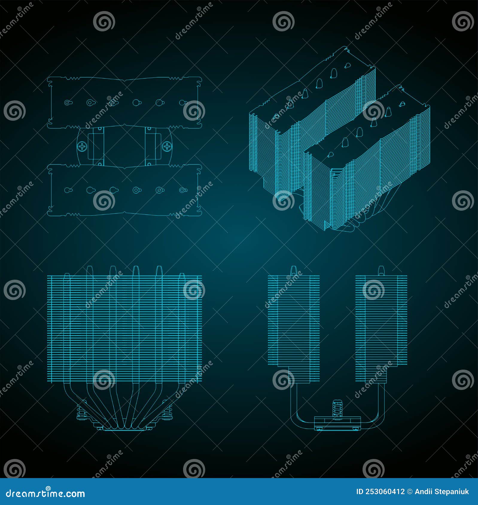 Tower Type CPU Cooler Blueprints Stock Vector - Illustration of ...