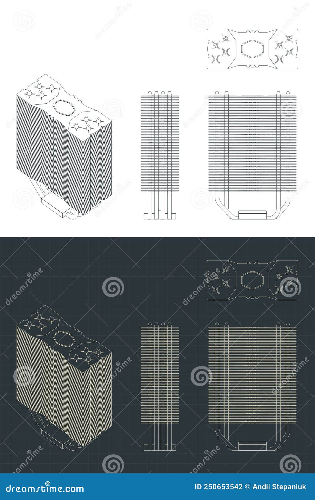 Tower Type CPU Cooler Drawings Stock Vector - Illustration of processor ...