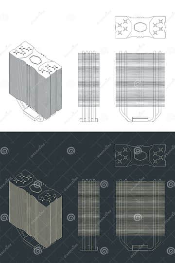 Tower Type CPU Cooler Drawings Stock Vector - Illustration of processor ...