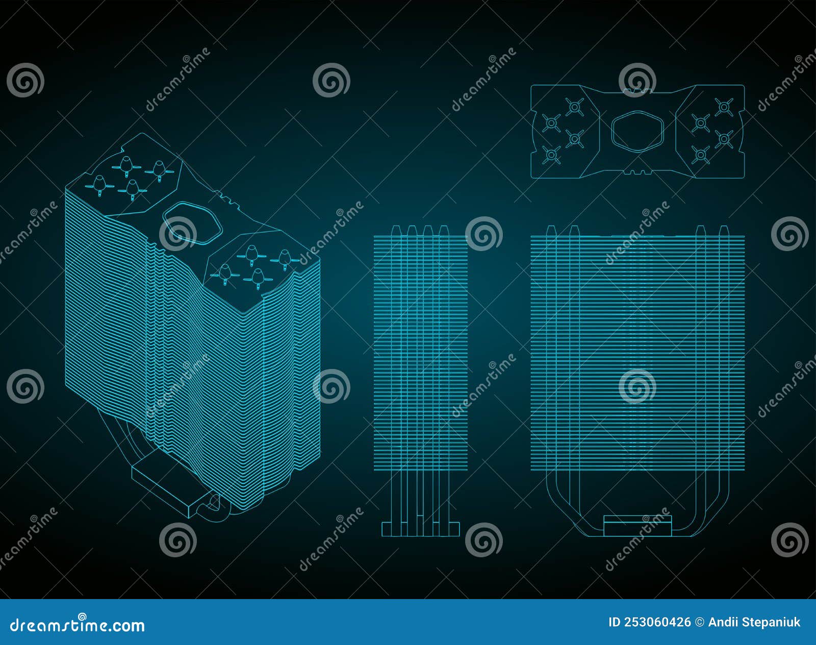 Tower Type CPU Cooler Drawings Stock Vector - Illustration of equipment ...