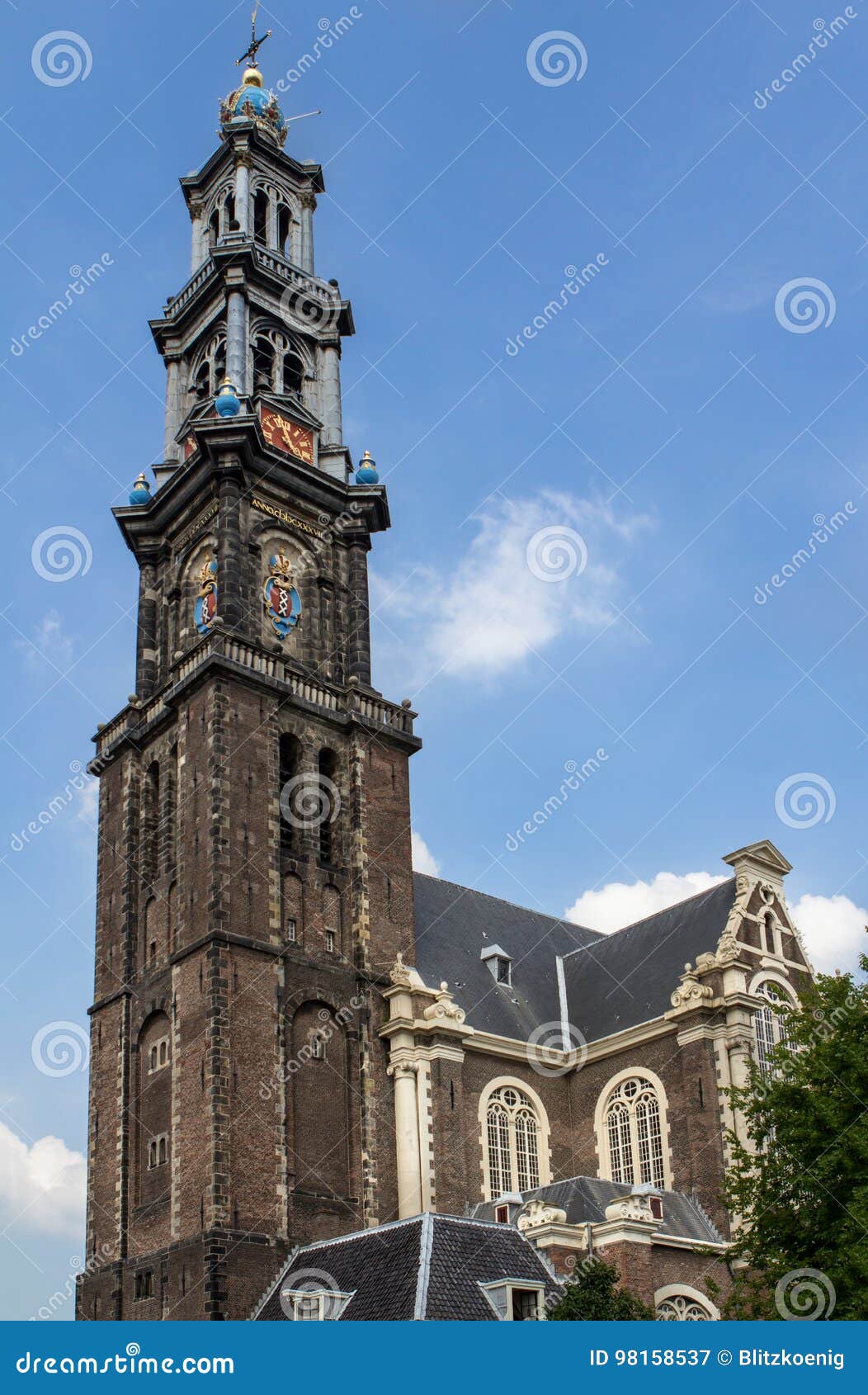 Tower of Westerkerk in Amsterdam Stock Image - Image of cathedral, tree ...