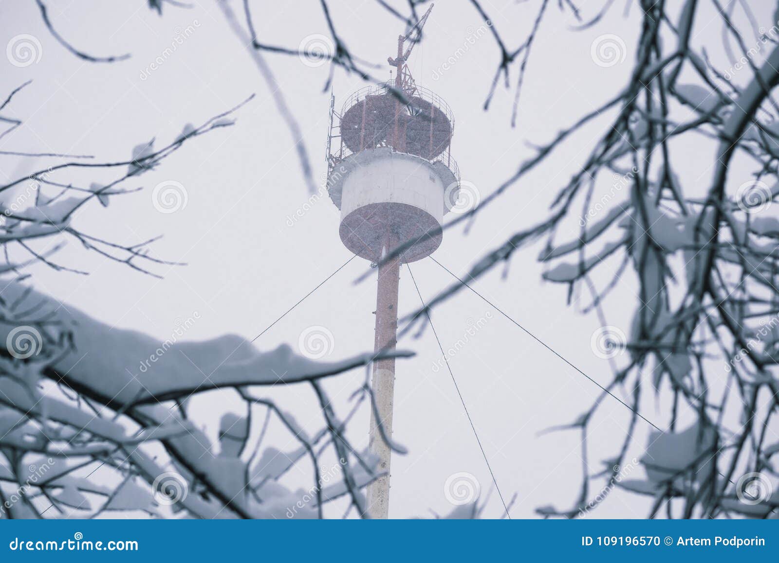 Tower in winter stock photo. Image of cover, pole, december - 109196570