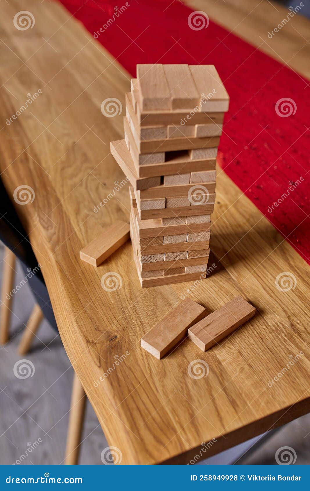 Tower of Wood Blocks Stack Game on the Table, Stock Photo - Image of ...