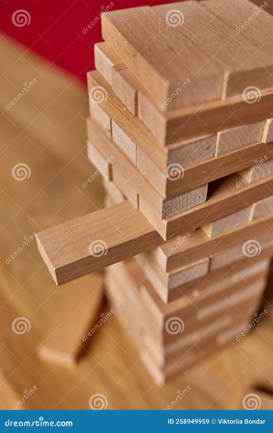 Tower of Wood Blocks Stack Game on the Table, Stock Image - Image of ...