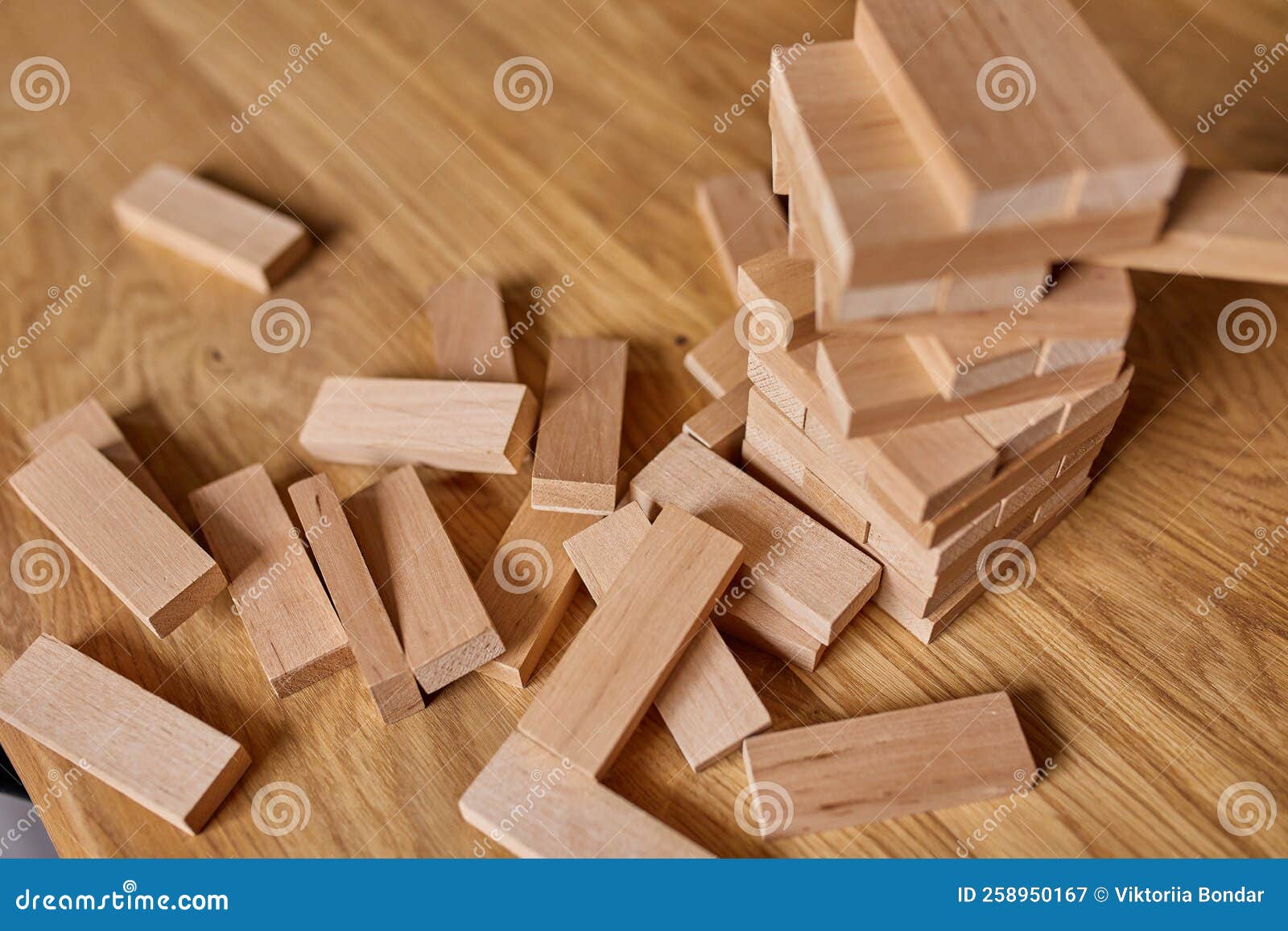 Tower of Wood Blocks Stack Game on the Table, Stock Image - Image of ...