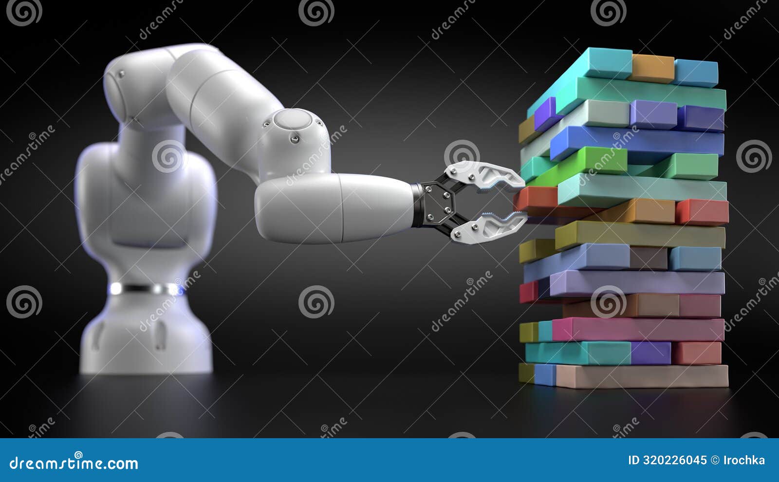 The Tower from Wooden Multi Colored Blocks and Robotic Arm Take One ...