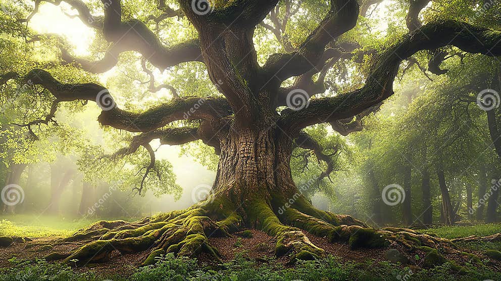 Towering Ancient Oak Tree, AI Generated Stock Image - Image of draped ...