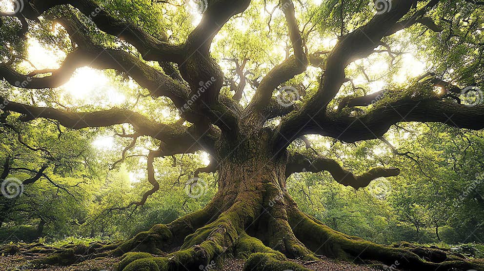 Towering Ancient Oak Tree, AI Generated Stock Illustration ...