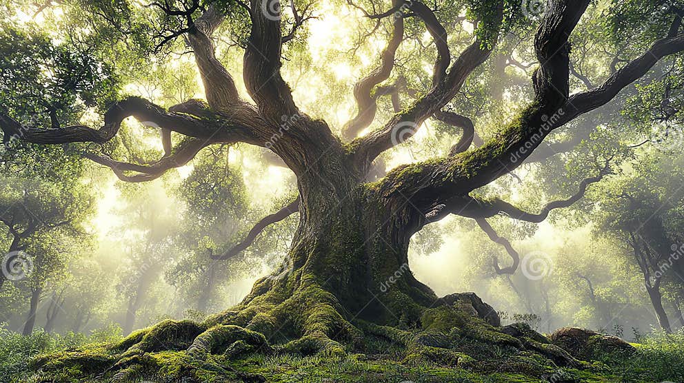 Towering Ancient Oak Tree, AI Generated Stock Illustration ...