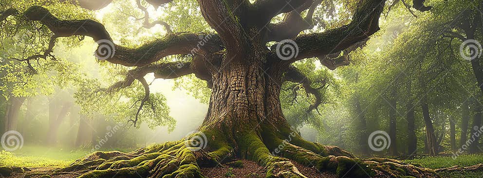 Towering Ancient Oak Tree, AI Generated Stock Illustration ...