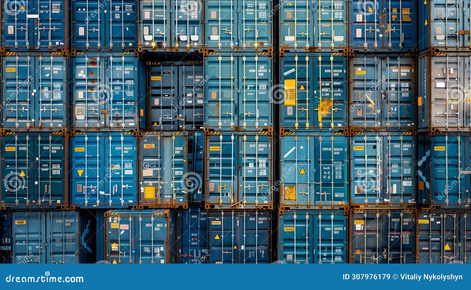 Towering Cargo: Containers Stacked Up High Stock Image - Image of ...