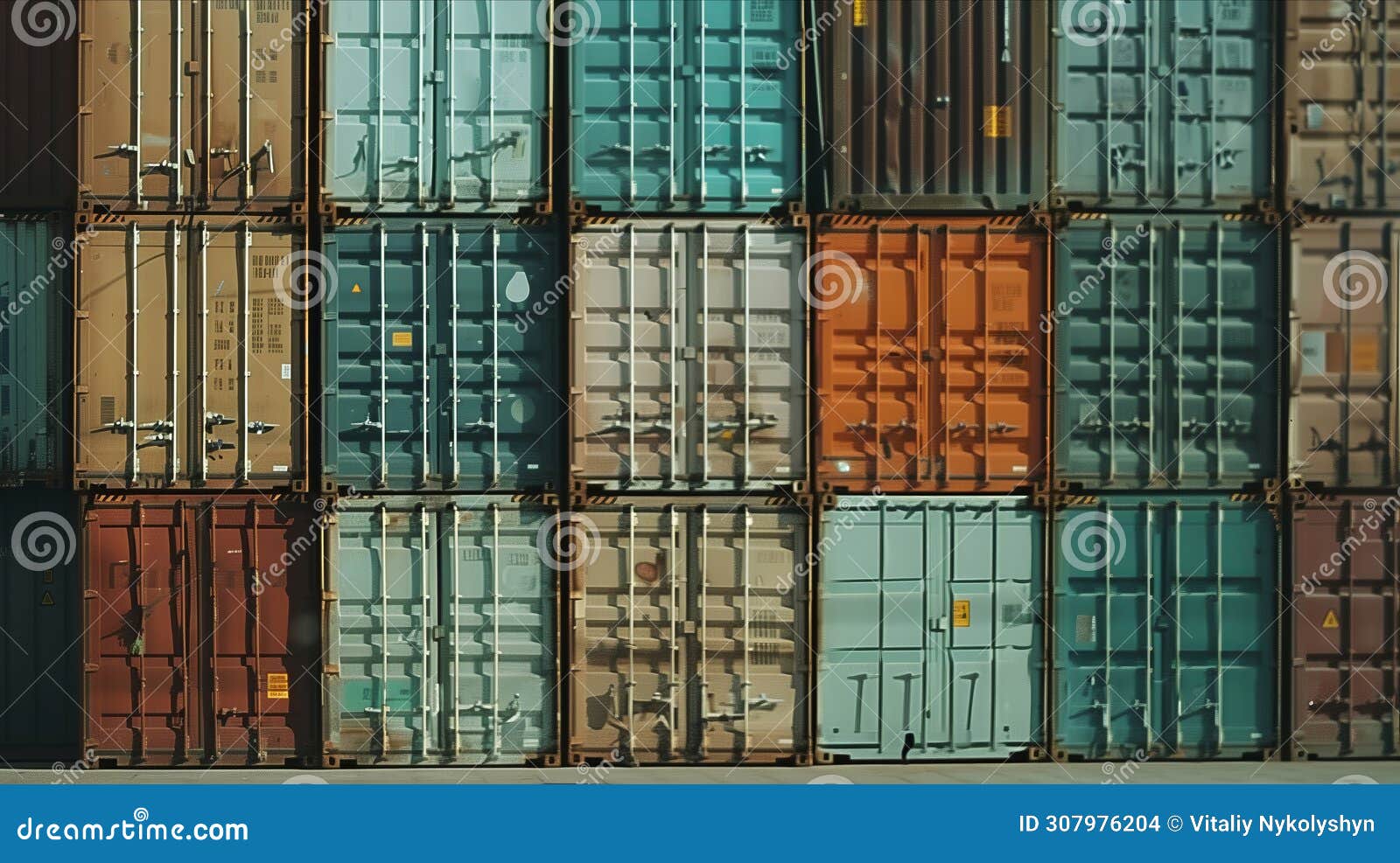 Towering Cargo: Containers Stacked Up High Stock Photo - Image of ...