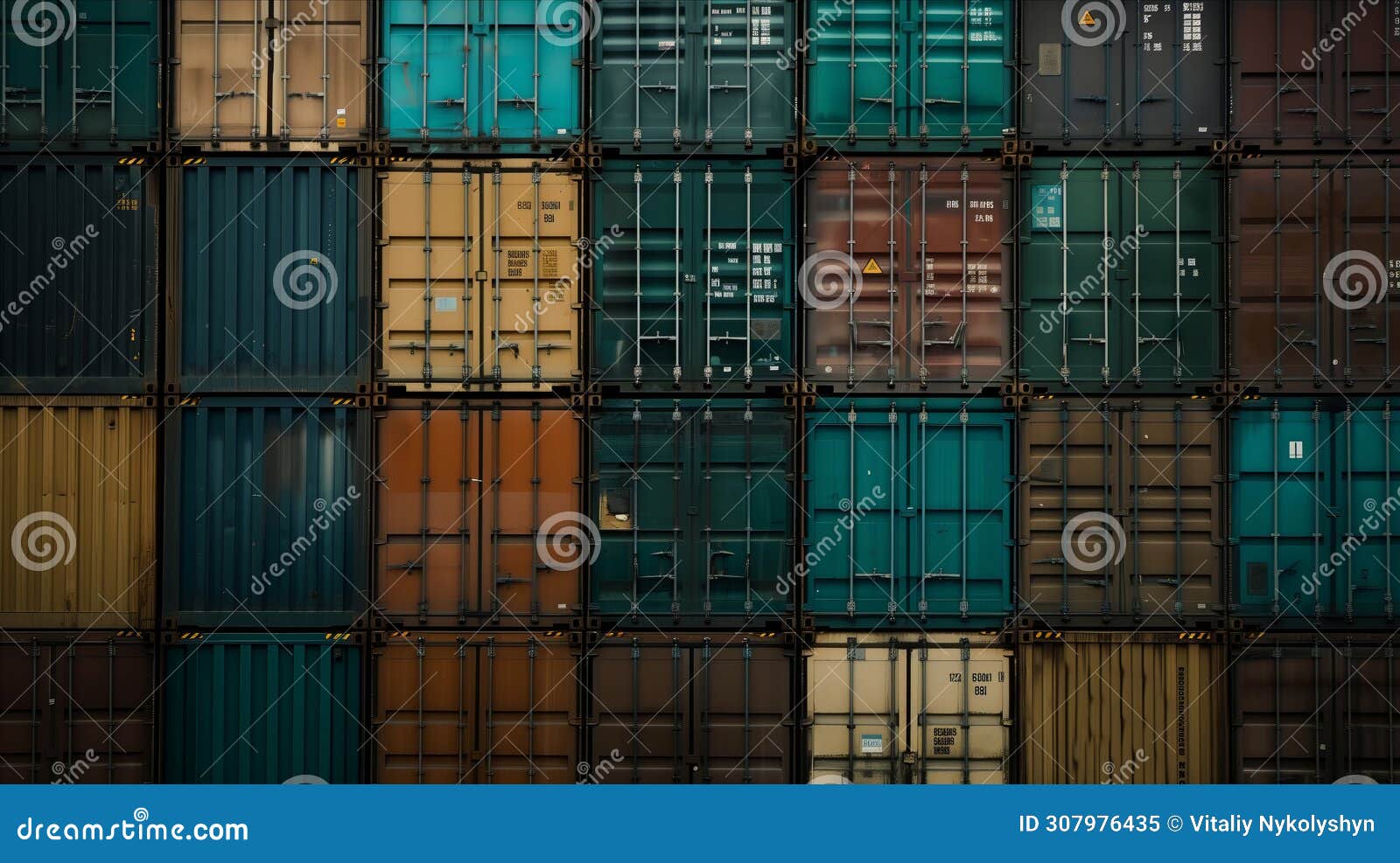 Towering Cargo: Containers Stacked Up High Stock Image - Image of ...