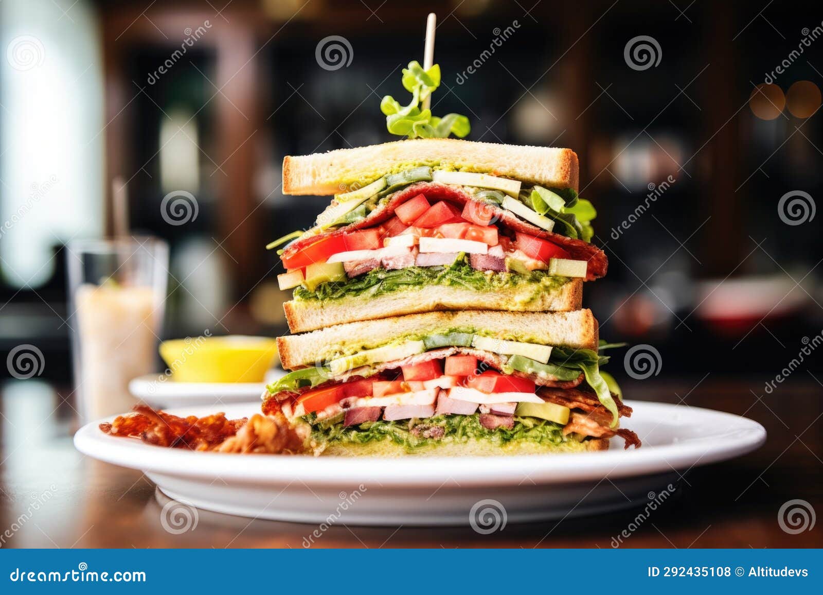 A Towering Clubhouse Sandwich Under Bright, Soft Light Stock Photo ...