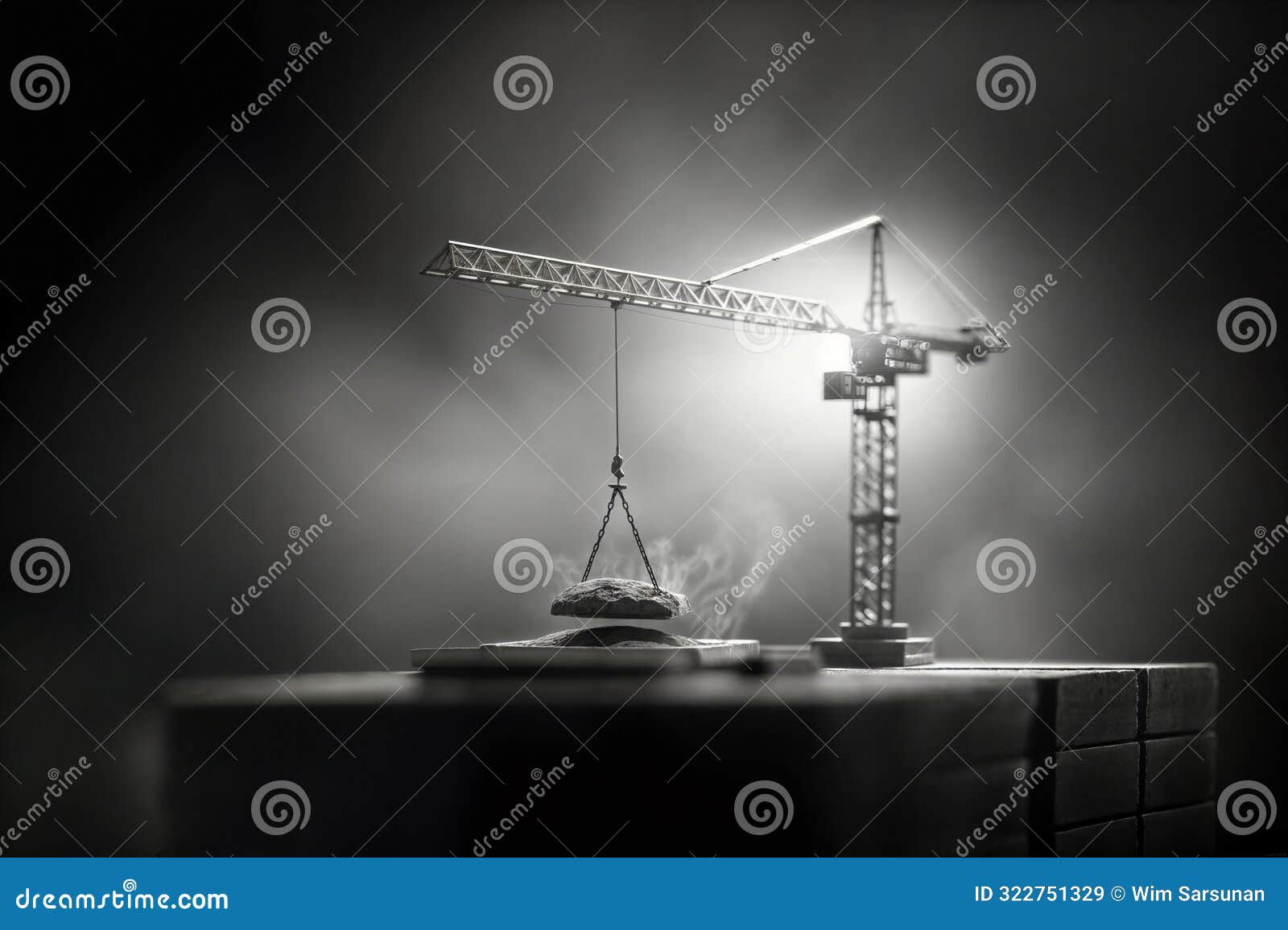 Towering Crane Silhouette Casting Shadow on Construction Site Stock ...