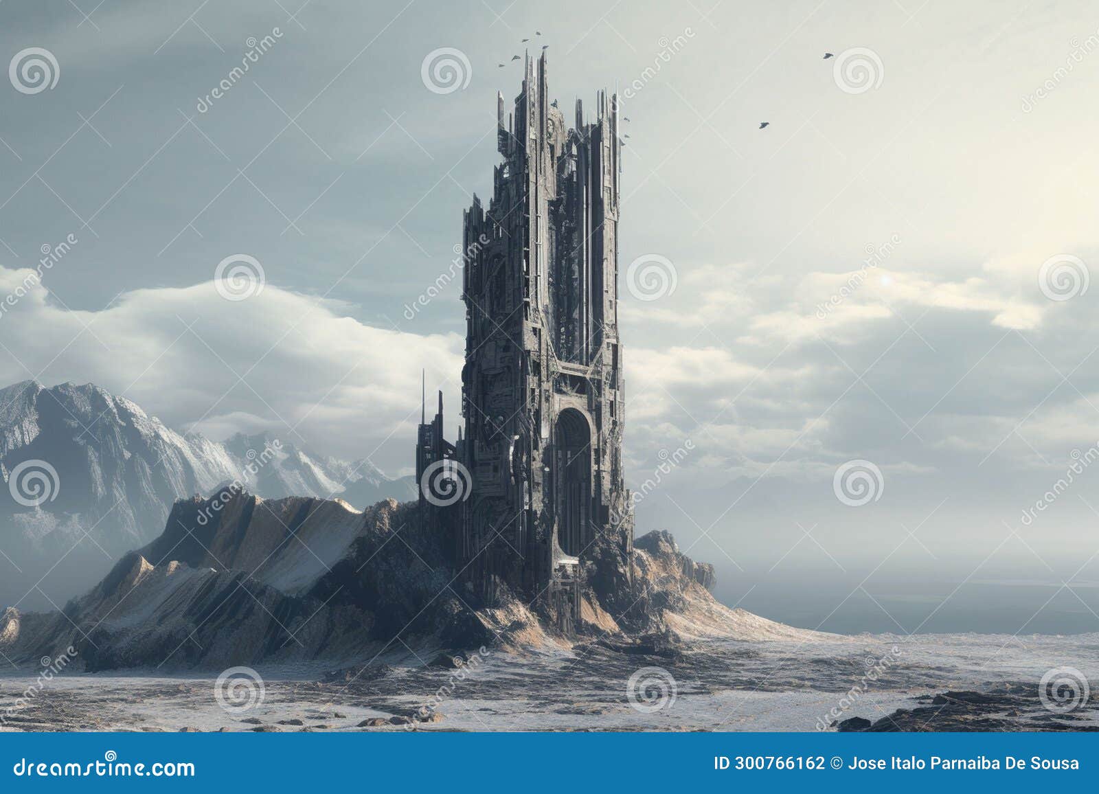 Towering Edifice Standing Alone on a Desolate Stock Illustration ...
