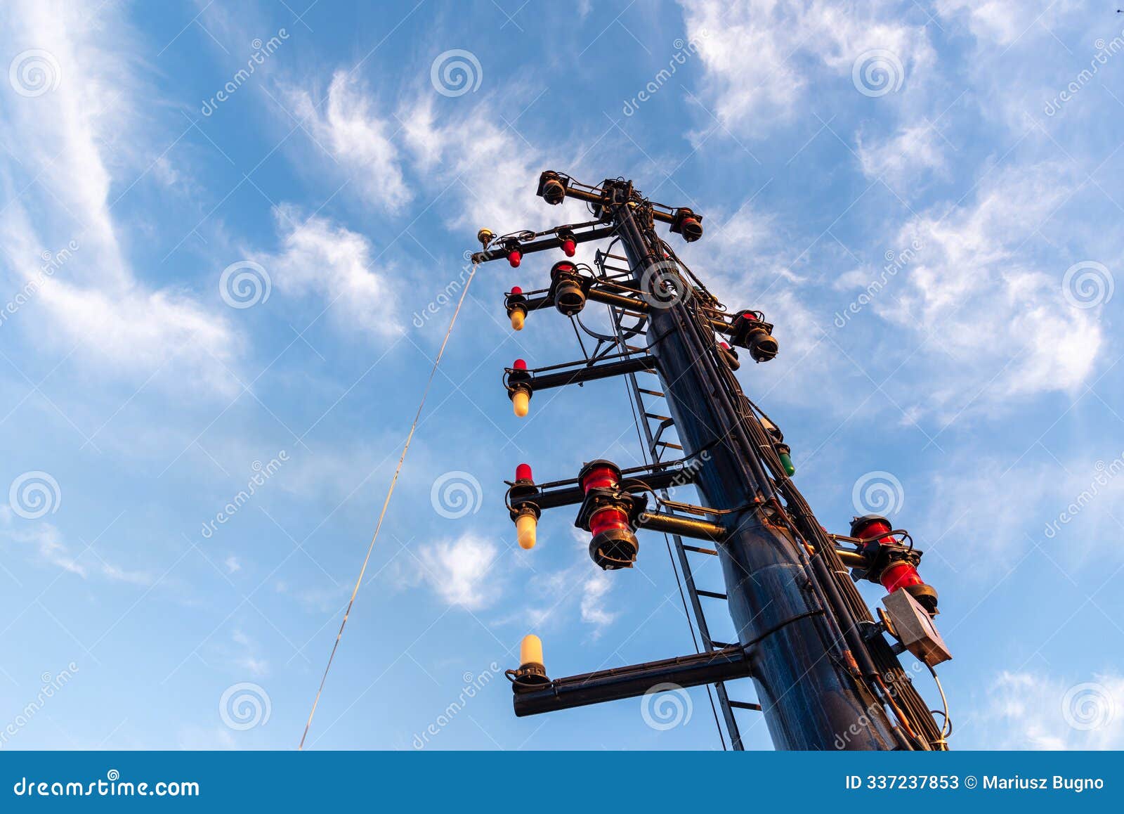 Navigation Lights Mast of the Large Cargo Ship. Stock Image - Image of ...