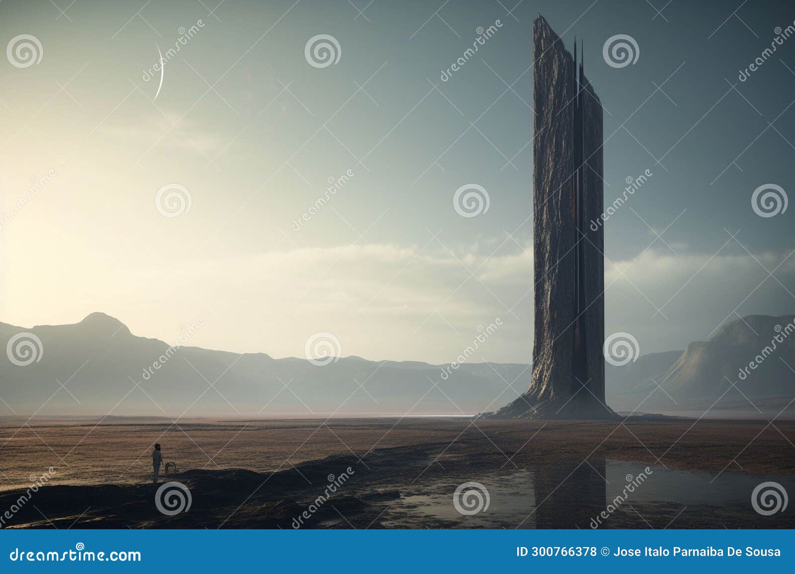 Towering Monolith Casting a Long Shadow Across Stock Illustration ...