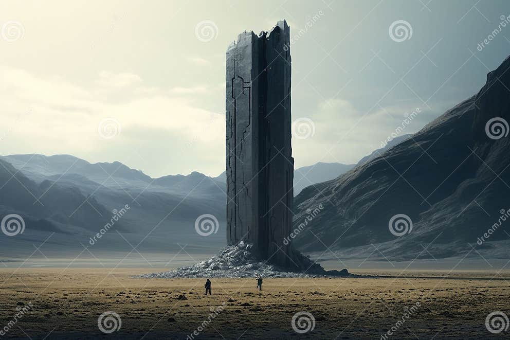 Towering Monolith Casting a Long Shadow Across Stock Illustration ...