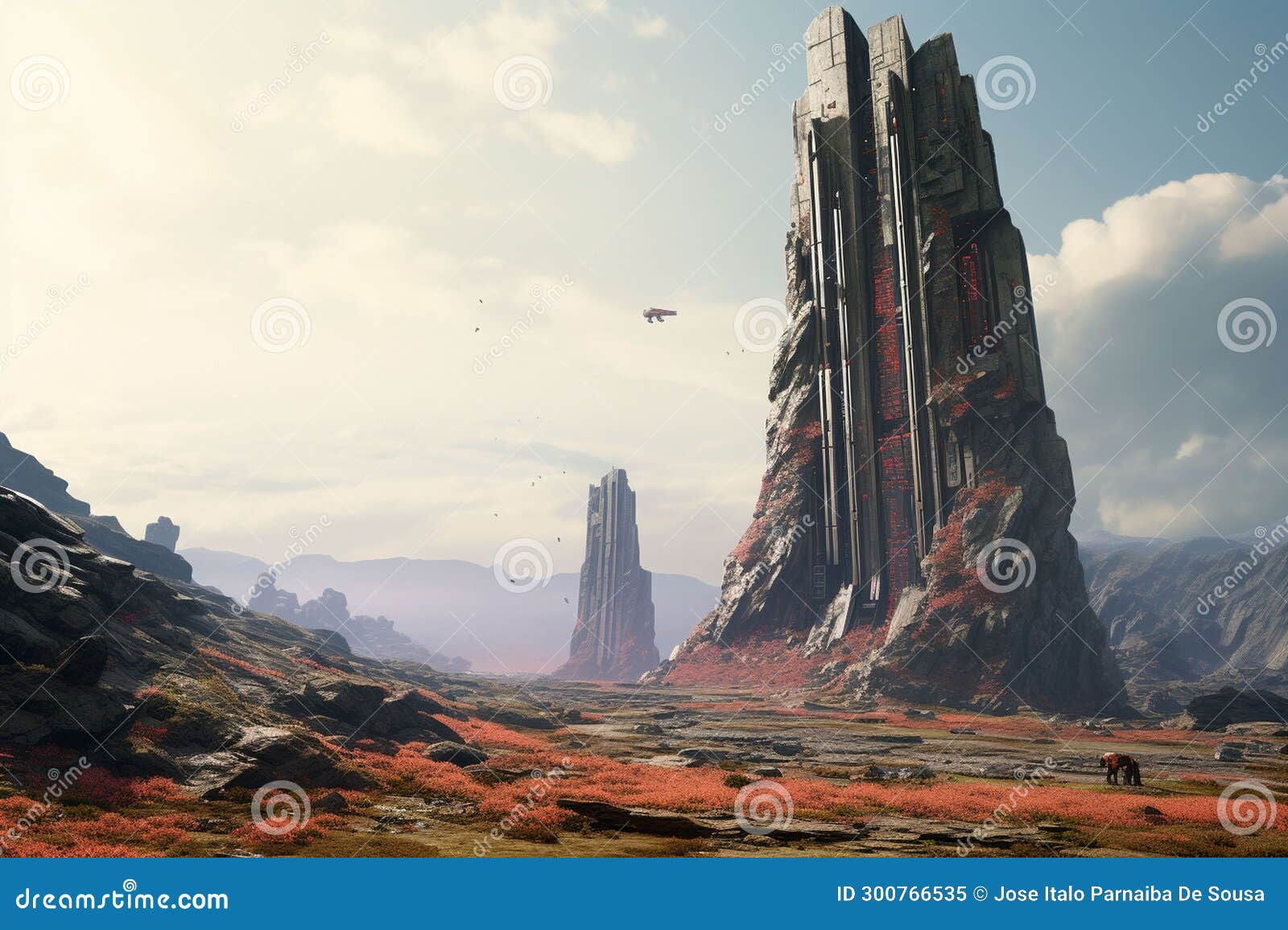 Towering Monolith Dominating a Surreal and Stock Illustration ...