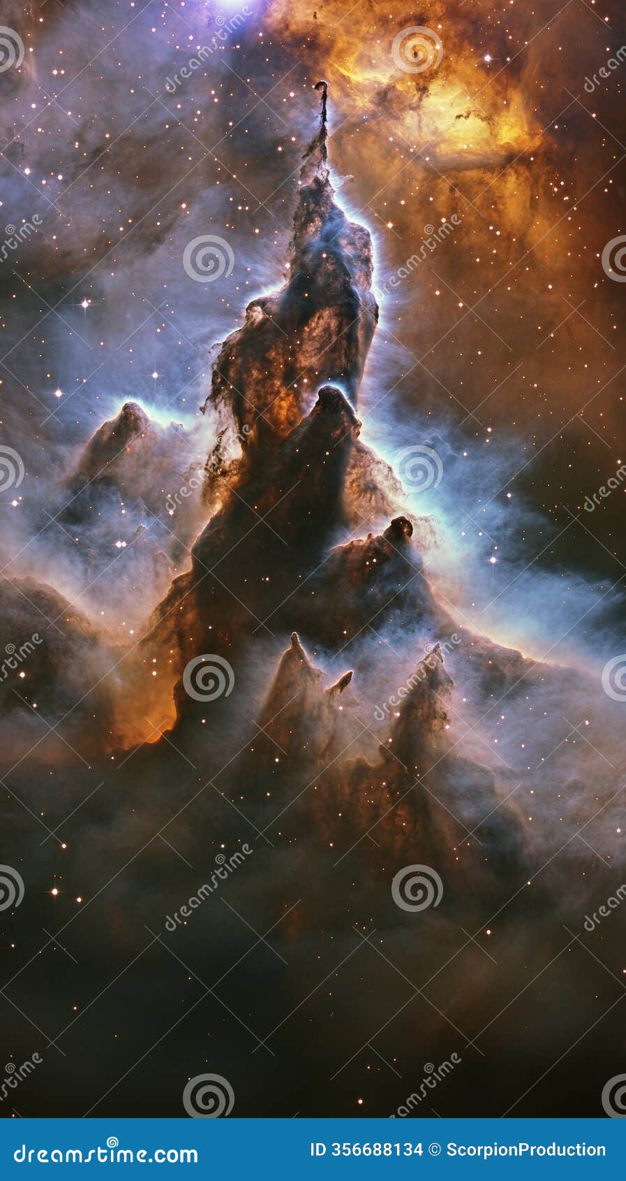Towering Nebula with Dramatic Light in Deep Space Stock Photo - Image ...