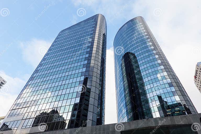 Modern Big City High Rise Glass Curtain Buildings And Reflections