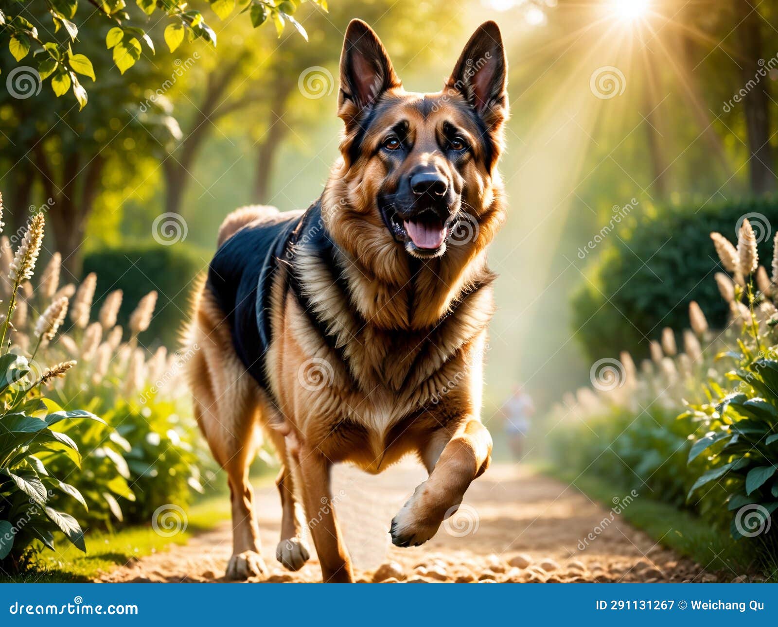 A Towering and Powerful German Shepherd is Running in the Garden! Stock ...