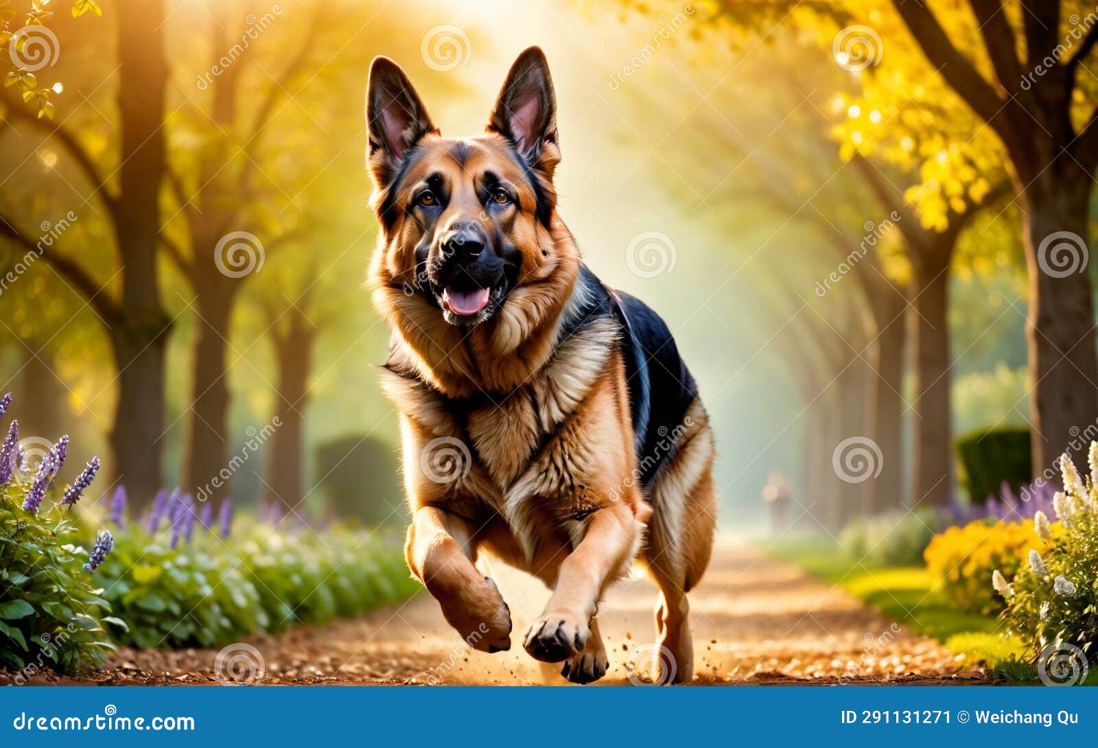 A Towering and Powerful German Shepherd is Running in the Garden! Stock ...