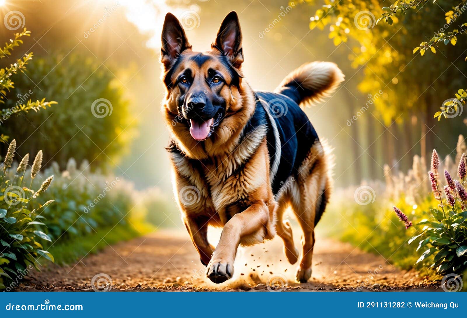 A Towering and Powerful German Shepherd is Running in the Garden! Stock ...