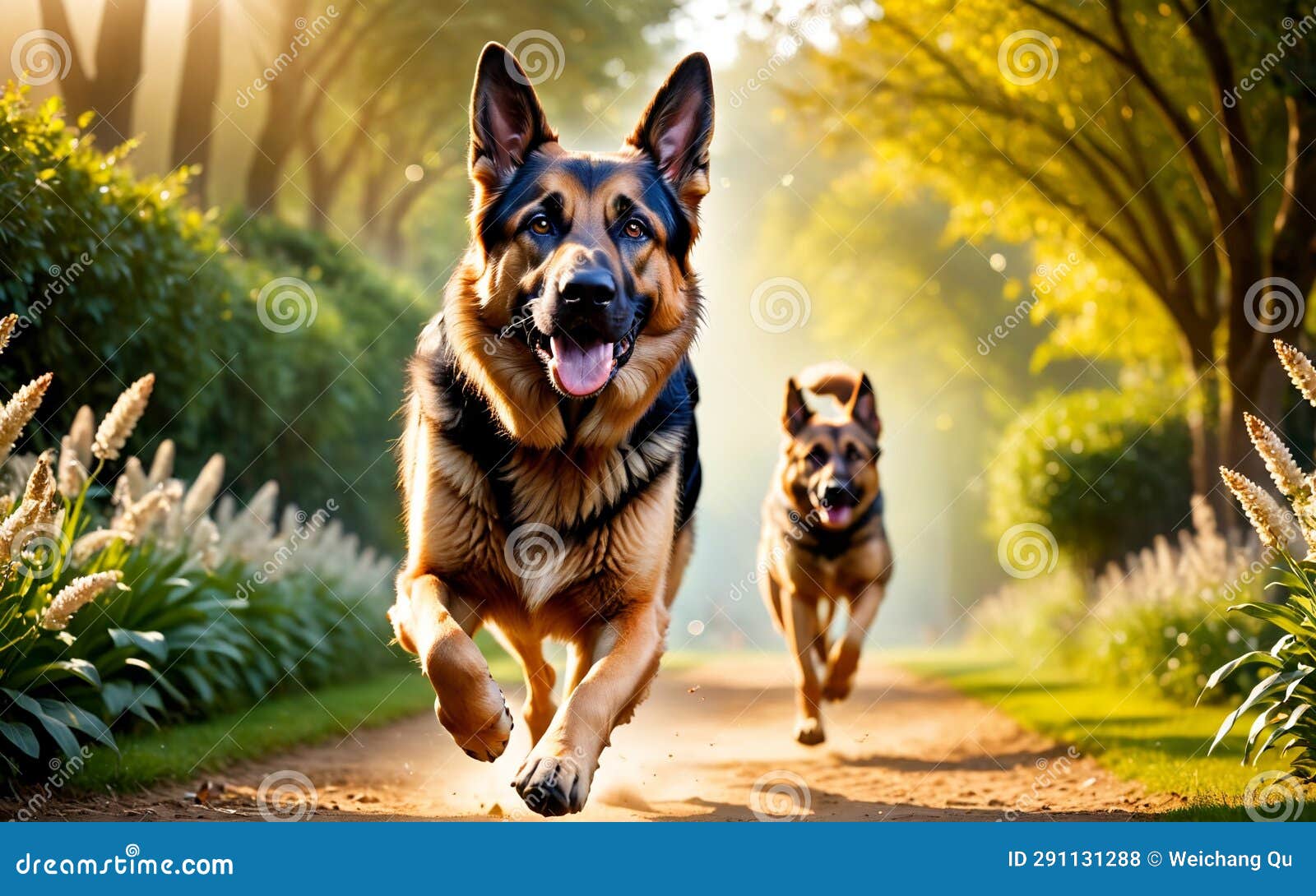 A Towering and Powerful German Shepherd is Running in the Garden! Stock ...