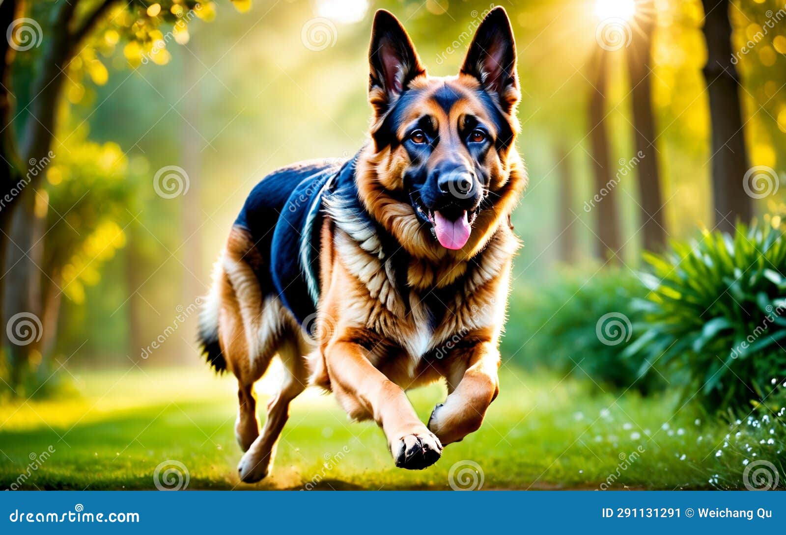 A Towering and Powerful German Shepherd is Running in the Garden! Stock ...