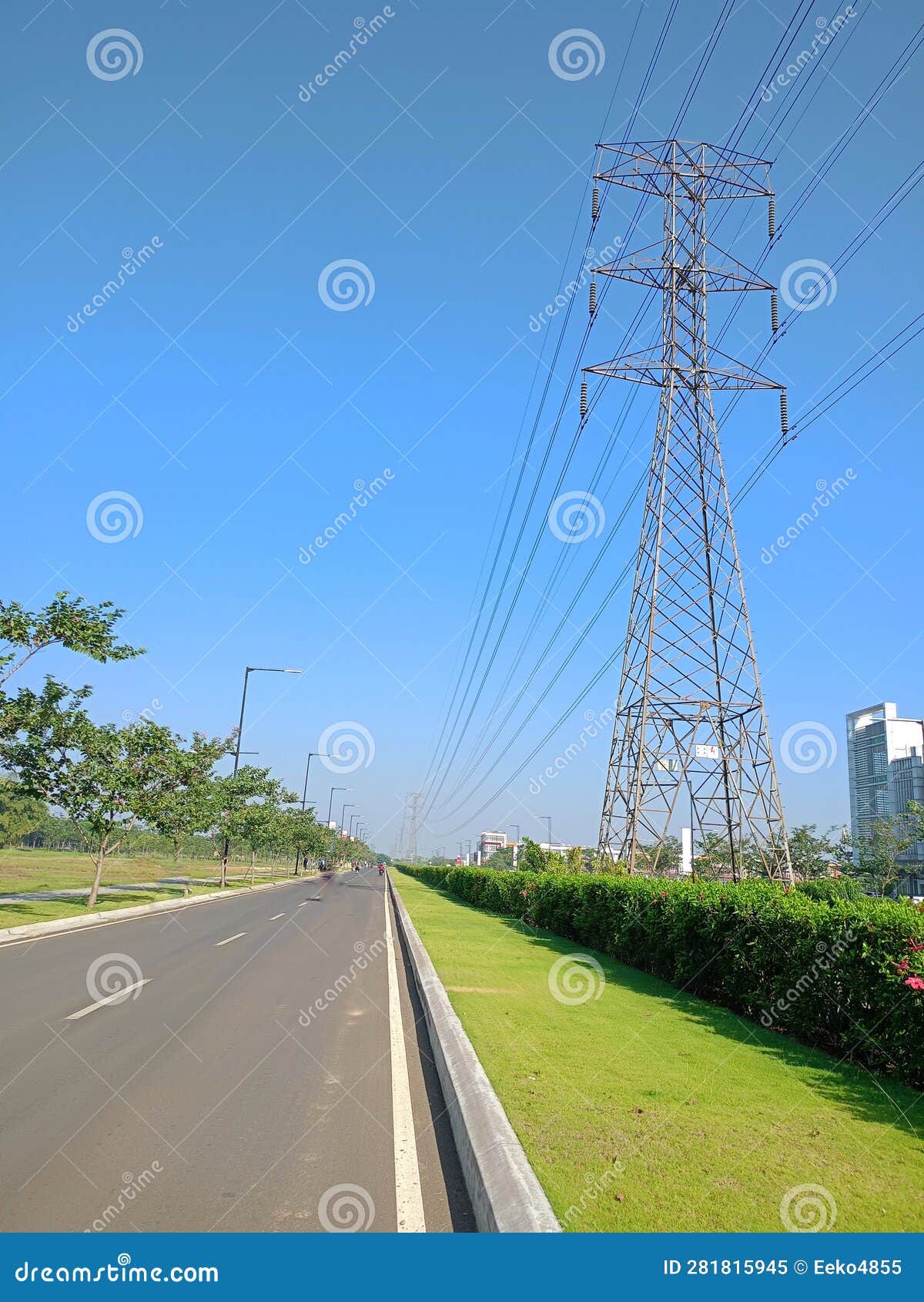 Towering Roadside Power Lines Stock Image - Image of power, poweres ...