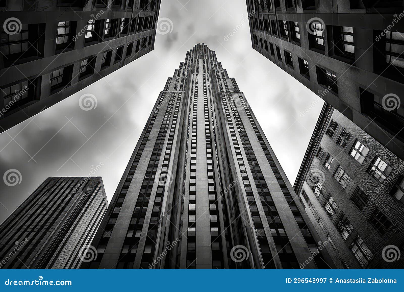Towering Skyscraper Captured from Street Corner, Showcasing Linear ...