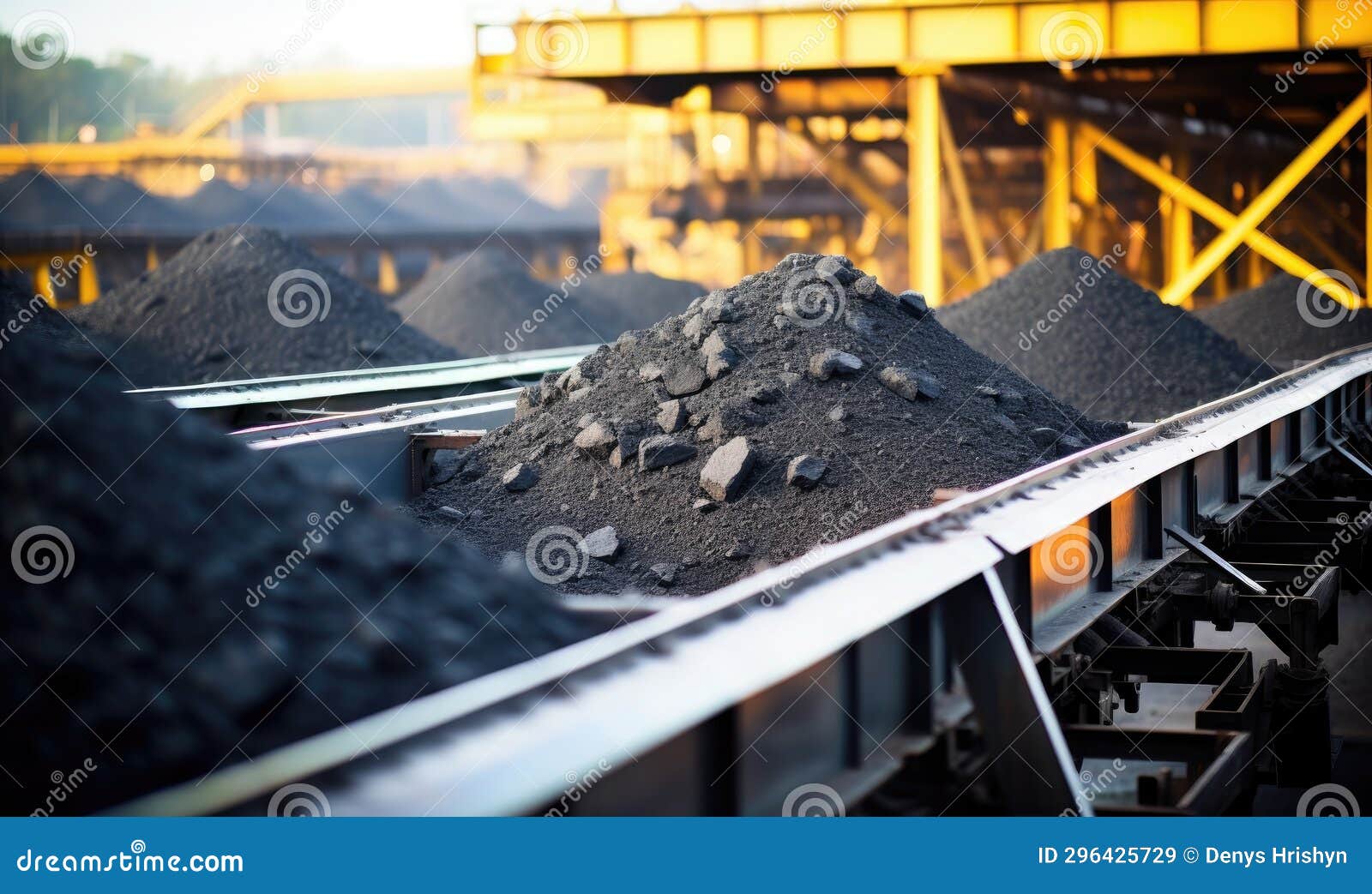 A Towering Stack of Black Gold on a Moving Conveyor Belt Stock ...