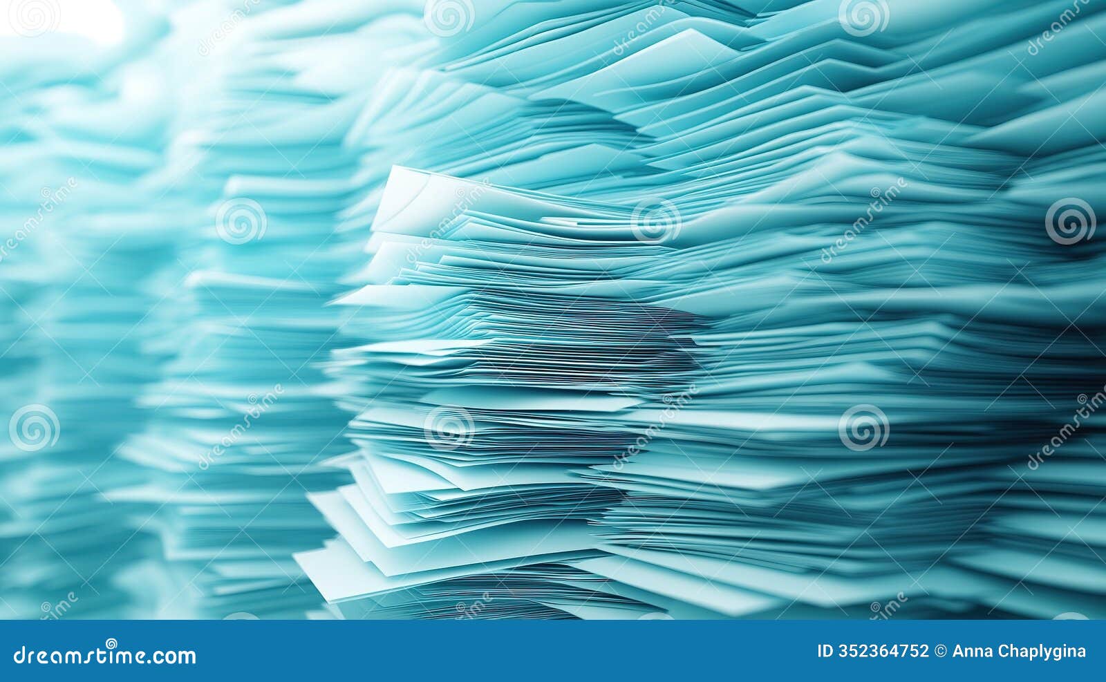 Towering Stack of Blue Papers Creating Abstract Office Background Stock ...