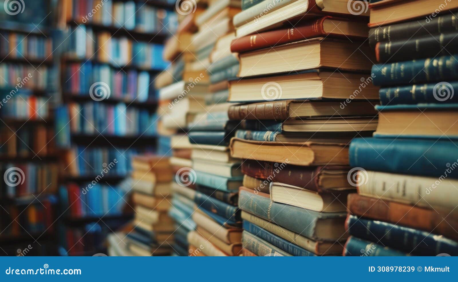 A Piled Bookshelf, a Towering Stack of Books Stock Image - Image of ...