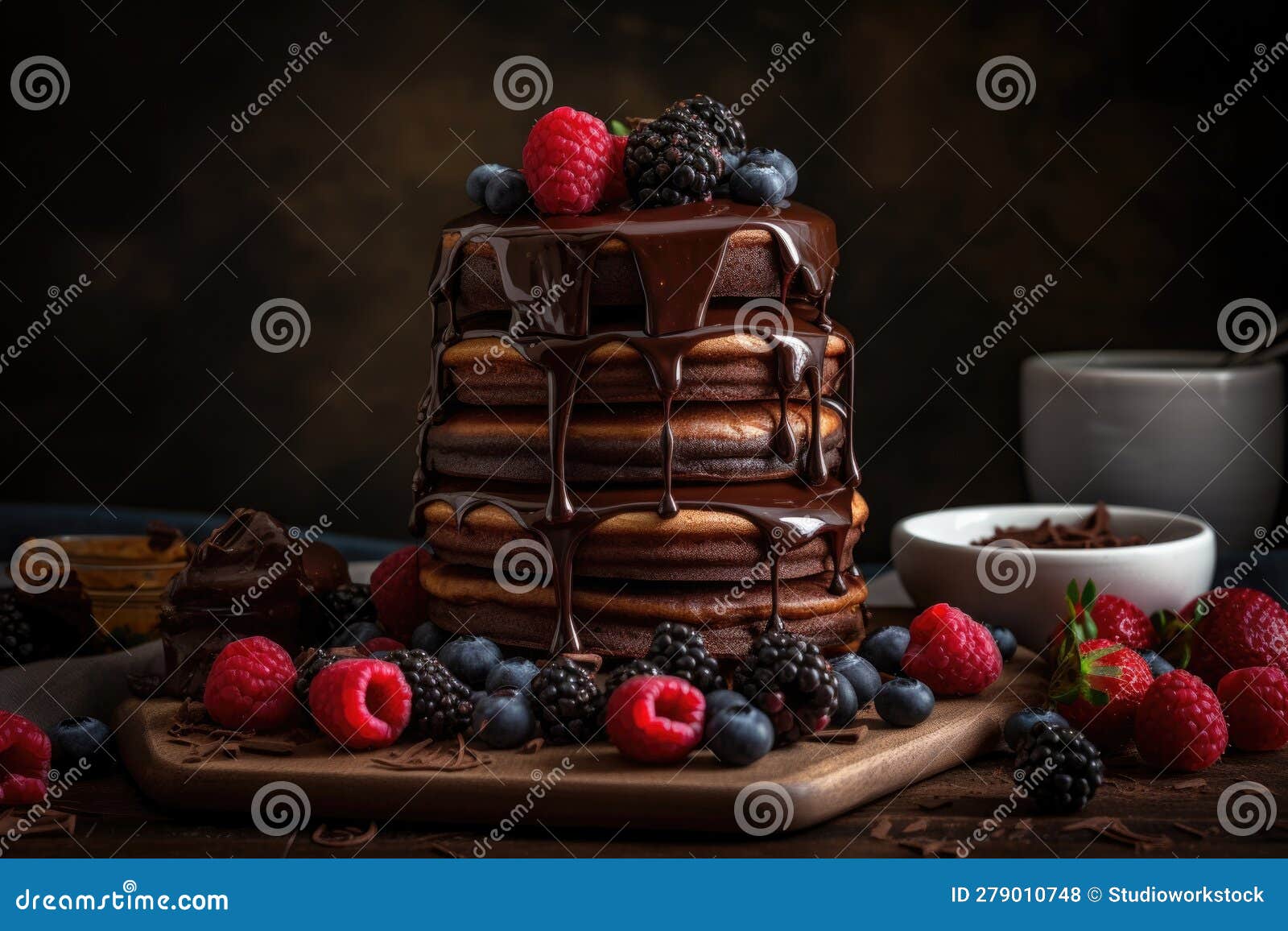 Towering Stack of Chocolate Sponge Cakes, Drizzled with Chocolate ...