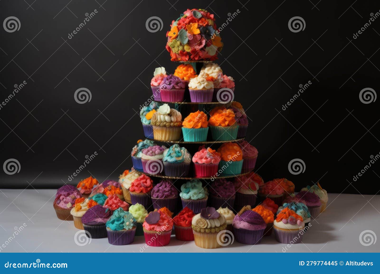 Towering Stack of Classic and Gourmet Cupcakes, Each One Topped with ...