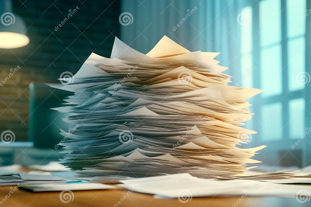 A Towering Stack of Disorganized Papers and Documents on a Desk ...