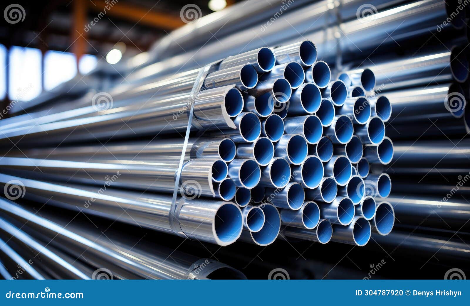 A Towering Stack of Industrial Steel Pipes in a Spacious Warehouse ...