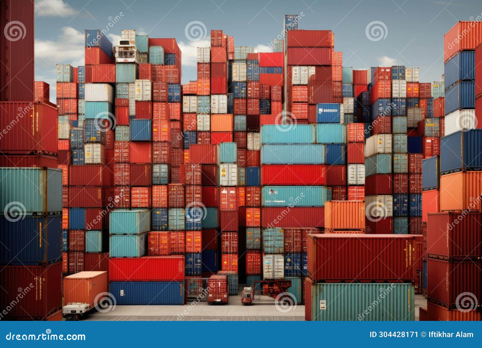 A Towering Stack of Numerous Containers Arranged Vertically, Forming a ...