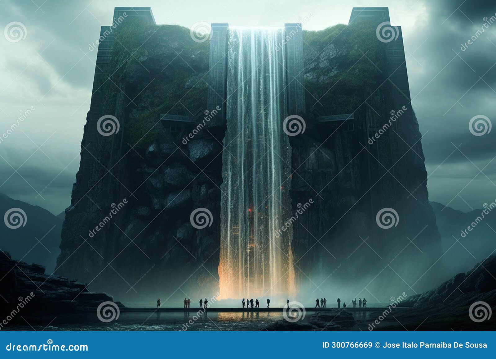 Towering Structure Looming Over a Dramatic and Stock Illustration ...